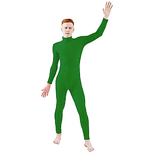 Ensnovo Adult Spandex Turtleneck Long Sleeve One Piece Unitard Bodysuit Dancewear Green, XL