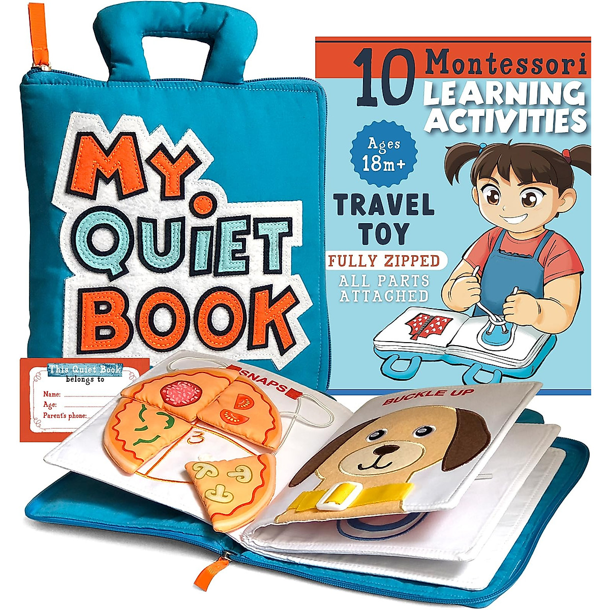 My Quiet Book - Toddler Travel Toys for Age 1 2 3 4, Airplane Activities for Toddlers 1-3 with 10 Activities, Montessori Busy Book for Toddlers 1-3, Toys for 2 Year Old Girl & Boy with Belongs to Tag