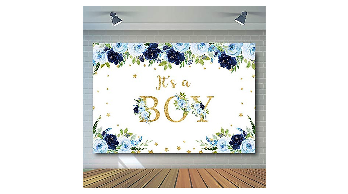 Navy Blue Baby Shower Backdrop – 7x5ft Floral Boy Photo