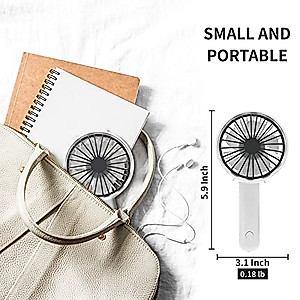 Omikaji Mini Handheld Fan, Folding Table Fan Pocket Fan with 180°Rotatable Flexible Stand, Ultra Quiet Rechargeable Portable Fan for Stroller Bike Camping BBQ Gym Office Room Car Traveling (White)