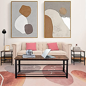 Coral Flower Set of 2 Side Tables, End Tables with Adjustable Mesh Shelves, for Living Room, Bedroom, Industrial, Stable Steel Frame, Easy Assembly, Rustic Brown