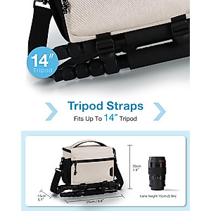 BAGSMART Camera Bag, Small Camera Case with Tripod Holder, Compact Camera Shoulder Bags for DSLR/SLR/Mirrorless Cameras, Waterproof Crossbody Camera Bag Women Men, Ivory White