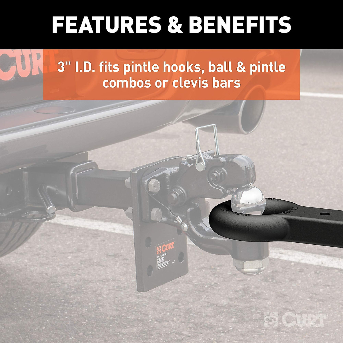 CURT 48510 Black Steel Pintle Hitch Lunette Ring 3-Inch ID, 22,000 lbs