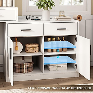 Vabches Vanity Desk with Mirror and Lights,Makeup Vanity with Power Outlet&Stool,3 Color Lighting Modes,White Vanity Table Set with 4 Drawers,Lots Storage and Shelves