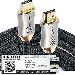 Fusion8K HDMI 2.1 Certified Cable Supports 10K 8K @60Hz and 4K @120Hz Compatible with All TVs, BluRay, Xbox Series X, PS5 (6 Feet)
