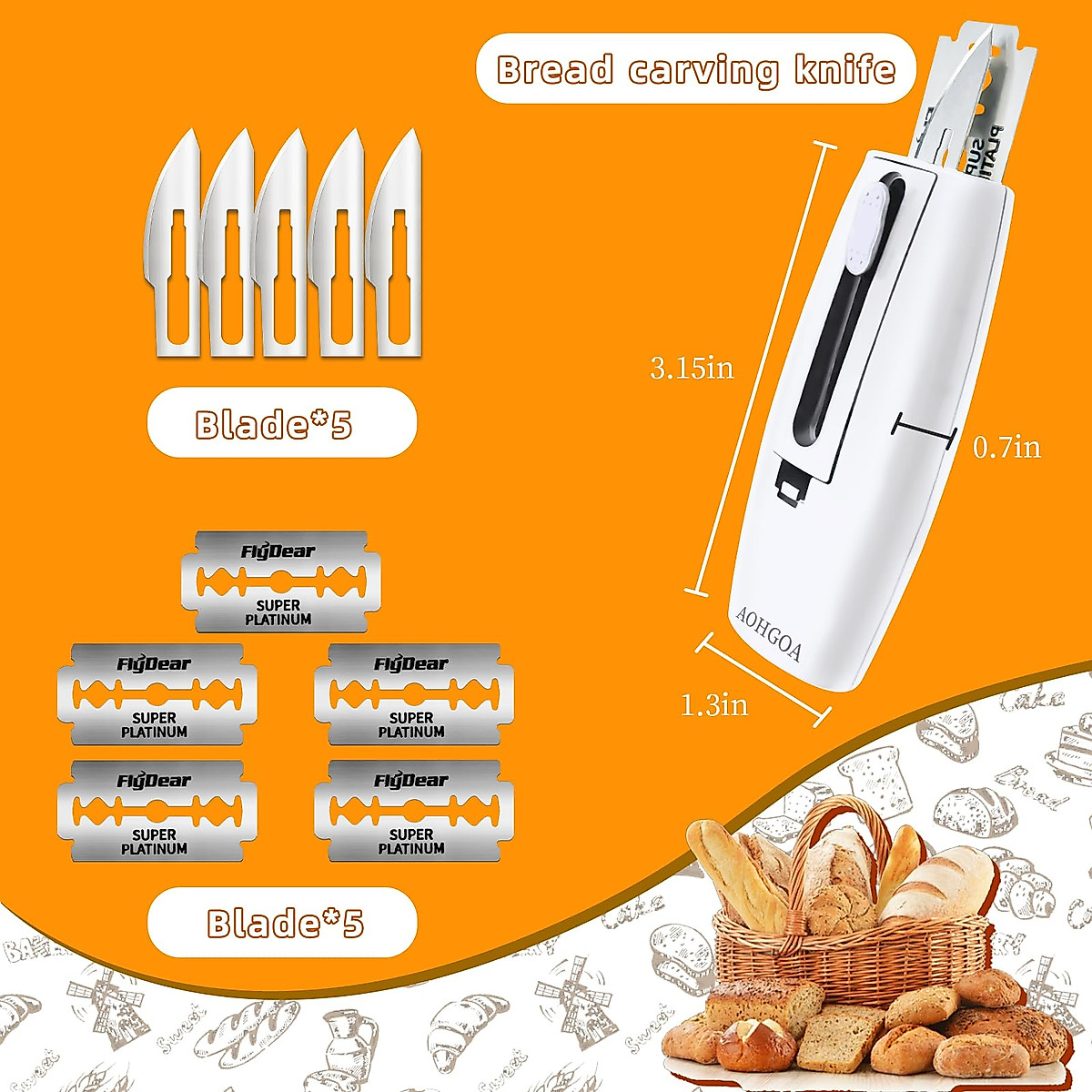 SQJTF Bread Lame Dough Scoring Tool Wooden Sourdough Slashing Tool for Homemade Bread Baking, Dough Scoring Knife Bread Scoring Tool Bread Cutter (1, White)