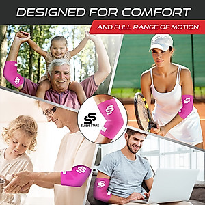Sleeve Stars Elbow Compression Sleeve for Women & Men, Tendonitis Elbow Brace & Elbow Support for Pain & Arthritis, Tennis Elbow Sleeve Arm Protector Wrap for Golf & Sports (S-XXL) (L: 10"-12", Hot Pink)