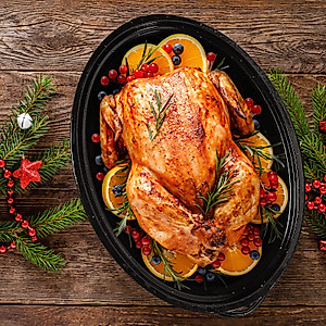 Tessco Roasting Pan 14.5 Inch Enamel Oval Turkey Roasting Pan with Lid 4.8 Quart Non Sticky Safe Spot Black Roaster Pot for Thanksgiving Gift Baking Turkey Cookware