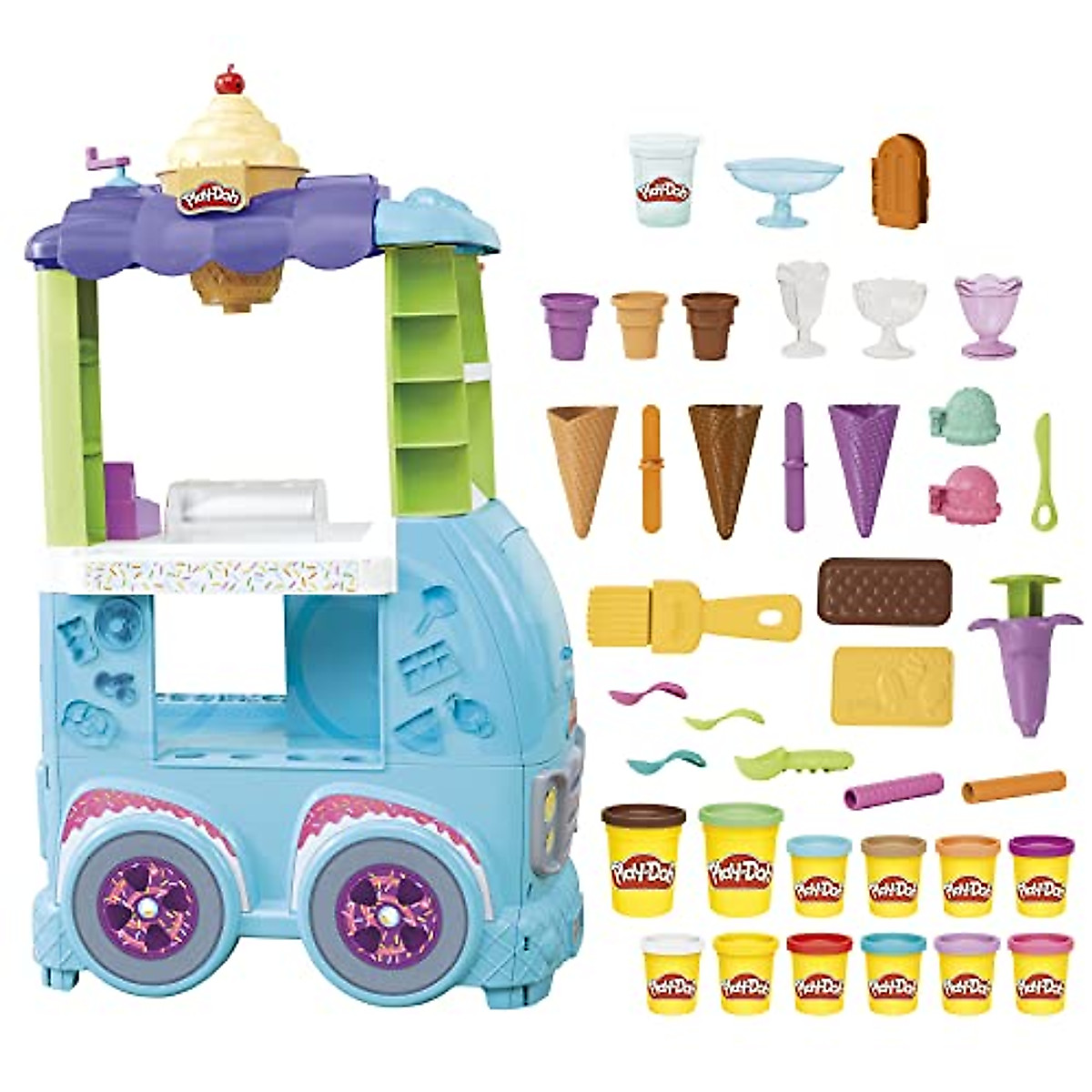 Play-Doh Kitchen Creations Ultimate Ice Cream Truck Toy Playset, Food Truck Toys for Kids, 27 Accessories, 12 Cans, Preschool Toys for 3 Year Old Girls & Boys and Up, Non-Toxic