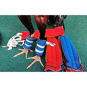 A.D.P. Rooster Booster Protection Fighting Rooster Gamefowl Protective Chicken Supplies Poultry Chickens Mitt Safety, Botas para GALLOS BREEDING, 2 Pairs Blue & Red Fabric Handmade Leg Protect Care