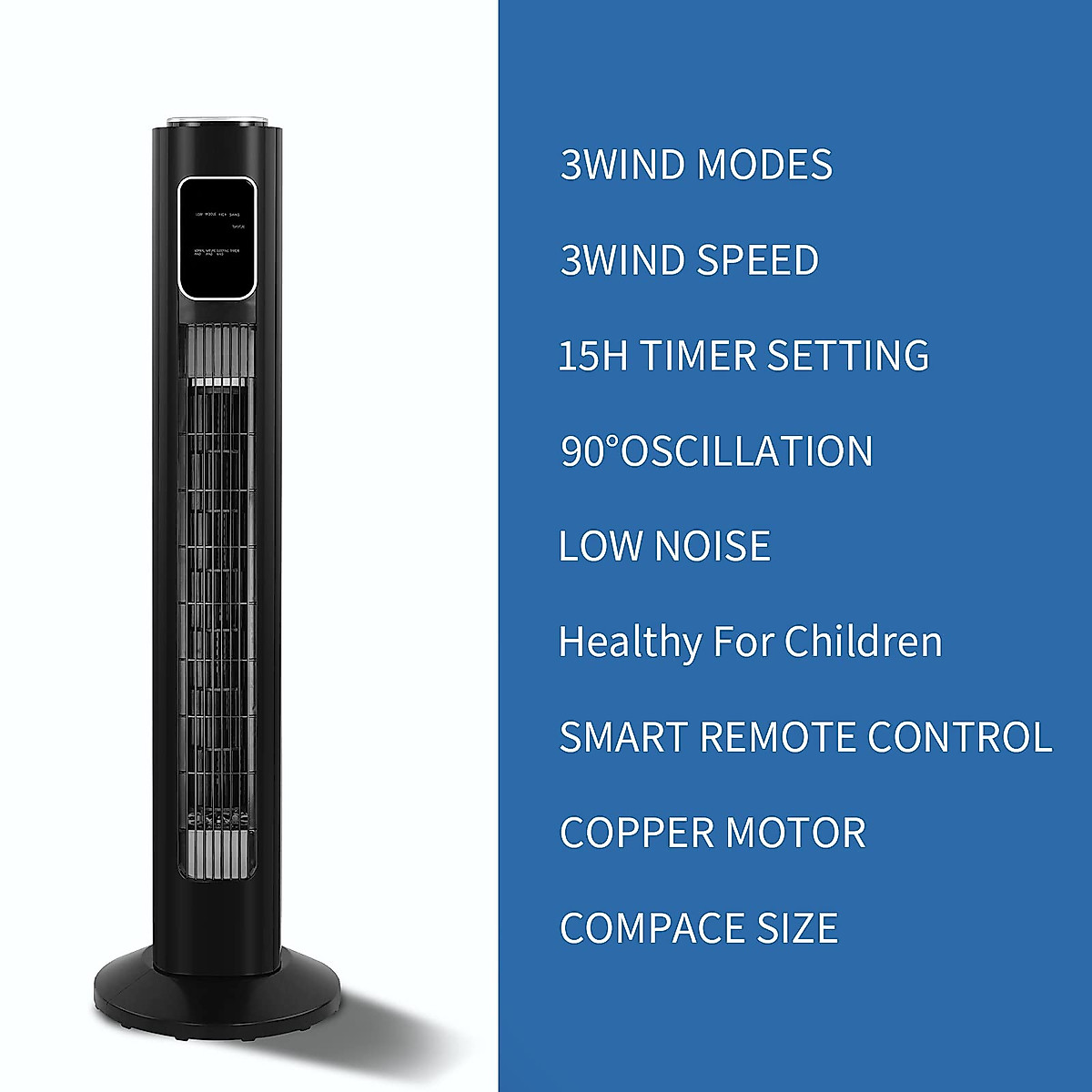 Antarctic Star Tower Fan Oscillating Fan Quiet Cooling Remote Control Powerful Standing 3 Speeds Wind Modes Bladeless Floor Fans Portable Bladeless Fan for Children Bedroom Home Office (Black, 35")