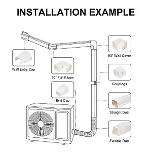 Kalkehay 3" W x 16.1Ft L Line Set Cover Kit for Ductless Mini Split Air Conditioners, PVC Decorative Cover for Central AC and Heat Pump Systems Tubing Cover