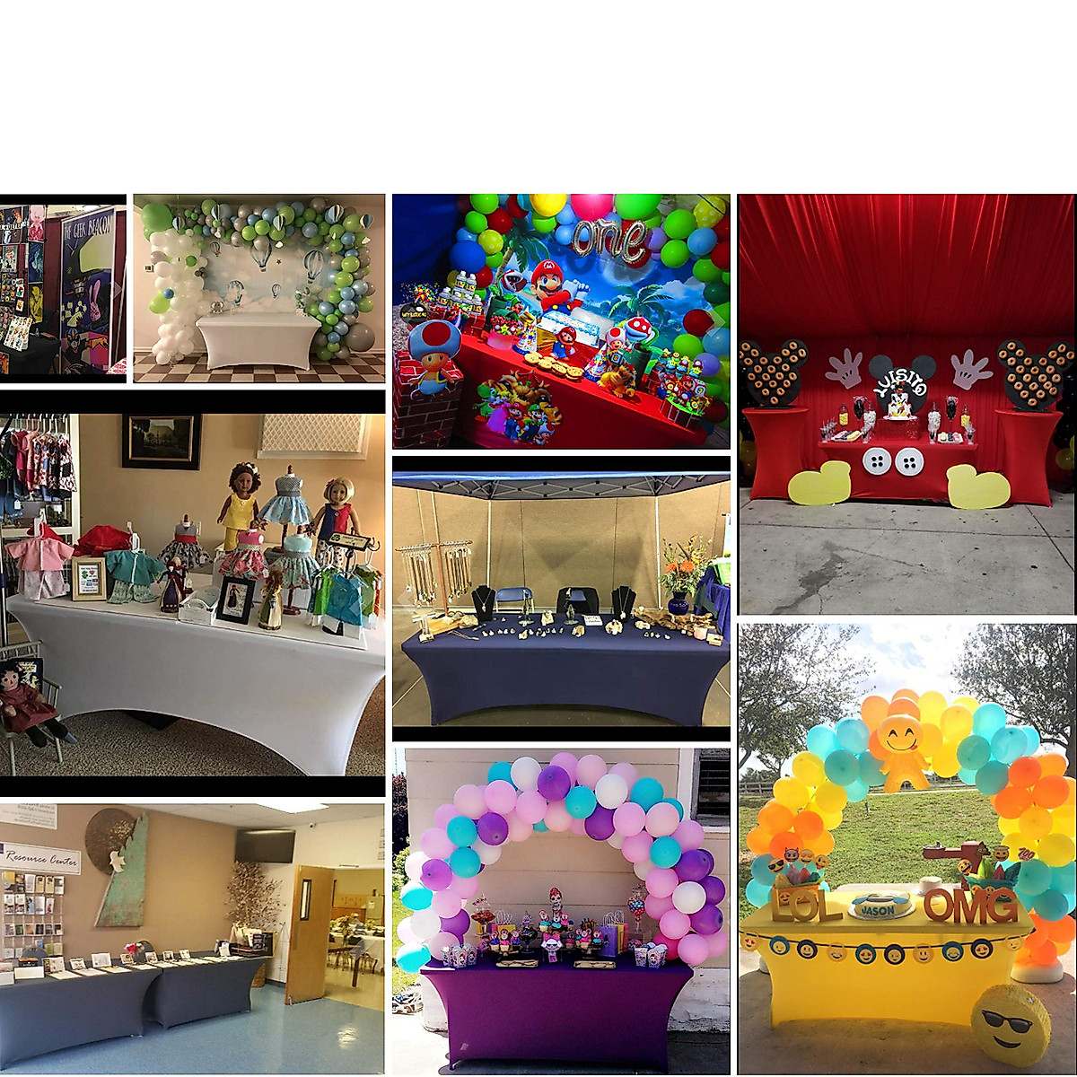 HAORUI 6pcs Stretch Tablecloth 6ft Spandex Table Cover for Craft Exhibitions Wedding Party Show (6ft White)