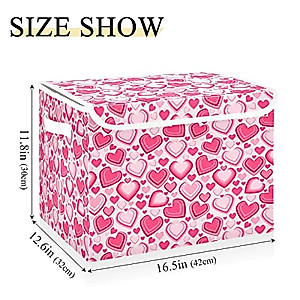 Storage Bins with Lids Foldable Storage Baskets Storage Cubes Collapsible Closet Organizer Containers with Cover Love Heart for Home Office Organizer Closet, Shelves, Toy, Nursery
