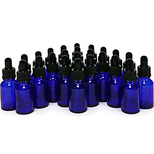 24, Cobalt blue, 15 ml (1/2 oz) Glass Bottles, with Glass Eye Droppers