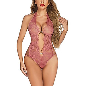 Avidlove Sexy Lingerie for Women V Neck Halter Teddy Lace Bodysuit Sexy One Piece Sleepwear