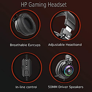 HP Wired Gaming Headphones Xbox One Headset with Surround Sound, RGB LED Lighting, Noise Isolating Over Ear Gaming Headset with Adjustable Mic, for PS5,PS4, Xbox One, Nintendo Switch, PC, Laptop-Black