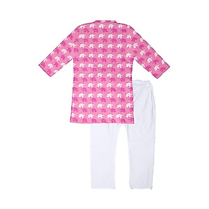 Chandrakala Kids Kurta Set for Boys Indian Printed Ethnic Wear, Pink-White,6-7 Years (KK104PIN7)