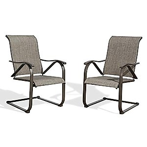 Patio Tree Outdoor Spring Motion Dining Chairs, Patio Bistro Chairs with Textilene Steel Frame, Set of 2