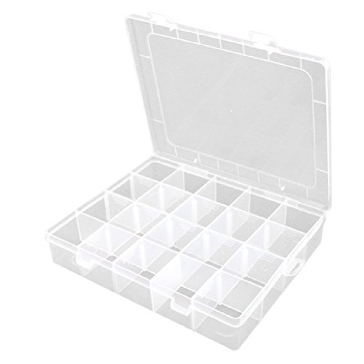 Jewelry Organizer 20-Grid Plastic Box Storage Container Case with Removable Dividers (Transparent)