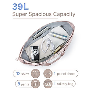 BAGSMART Weekender Overnight Bag 39L Large Travel Duffle Bag for Women, Quilted Cotton Sports Gym Bag with Shoe Compartment, Carry-on Bag with Multiple Pockets, Machine Washable(Pink)