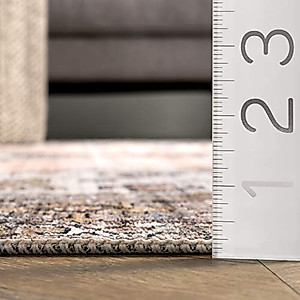 nuLOOM Gracie Distressed Medallion Machine Washable Area Rug, 8' x 10', Peach