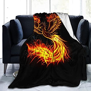 Fire Burning Rising Phoenix Bird Fleece Blanket Fuzzy Soft Plush Blanket for All Season Lightweight Throws for Couch Bed Sofa Office Gift 60"X50"