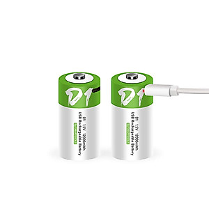 Lankoo USB D Lithium ion Rechargeable Battery, High Capacity 1.5V 12000mWh Rechargeable D Battery, 4 H Fast Charge, 1200 Cycle with Type C Port Cable, Constant Output,2-Pack