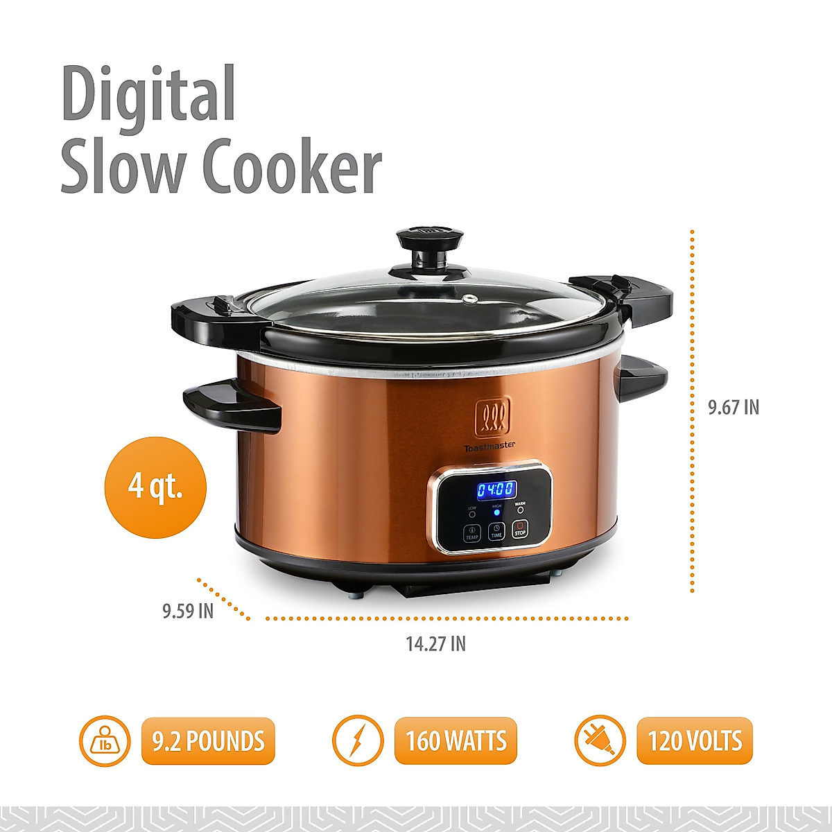 Toastmaster 4-Quart Digital Slow Cooker with Locking Lid (Copper)