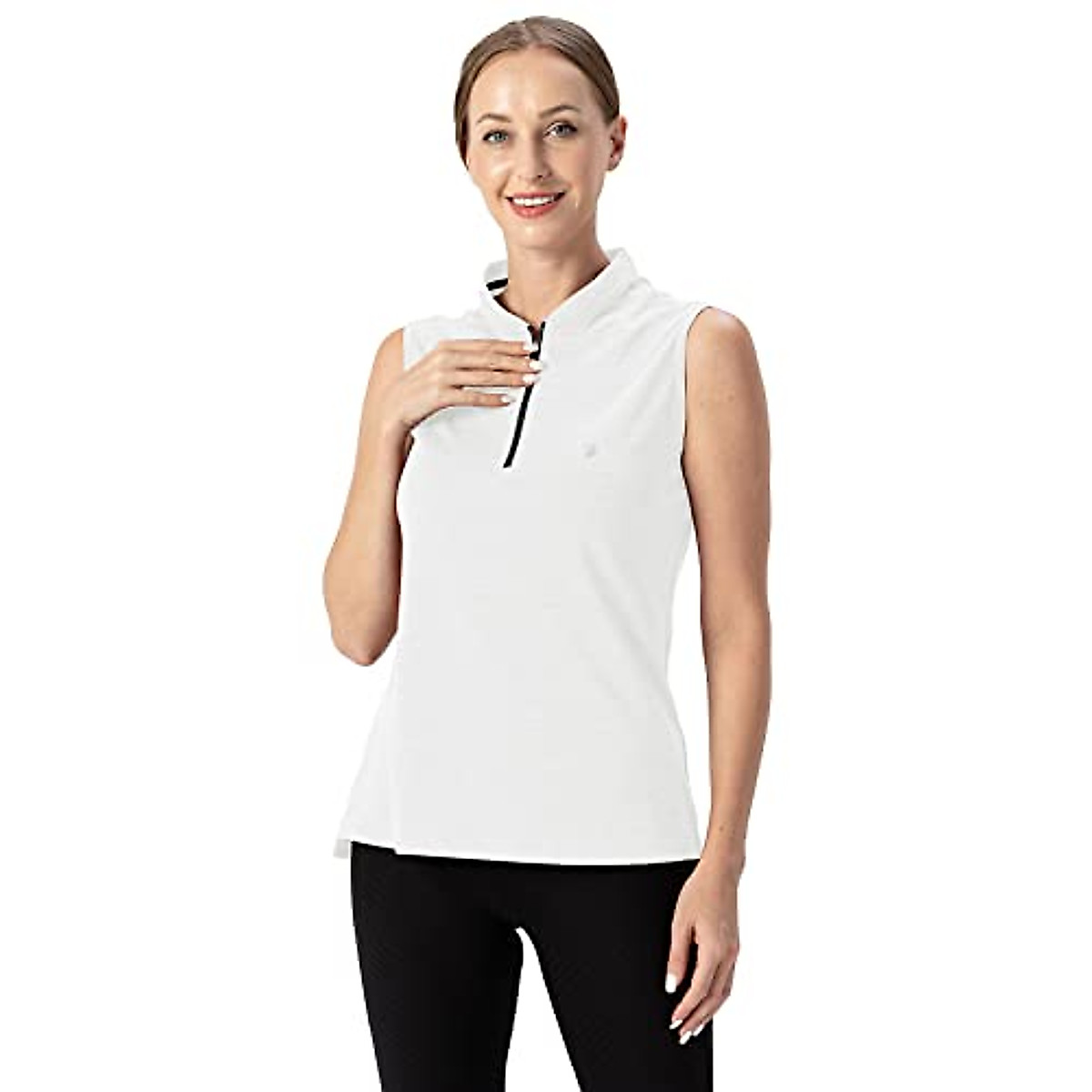 YSENTO Women's Golf Clothes Apparel Shirts Outfits Sleeveless 1/4 Zip Collarless Dry Fit UPF 50+ Tennis Polo Tank Tops White Size L