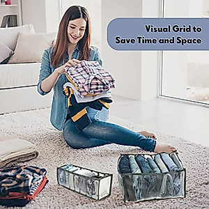 6 Pcs Drawer Organizers for Clothing Wardrobe Clothes Organizer Portable Clothing Storage Organizer Visible Grid Clothing Compartment Storage Box for Clothes, Jeans, Skirts, Trousers (7 Grids, Gray)