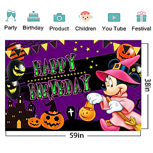 Halloween Backdrop for Birthday Party Supplies Minnie Mouse Banner for Party Decorations Princess Halloween Baby Shower Photo Background 59x38in