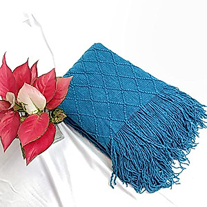 TXDYB 1 Pcs 50"x60" Blue Argyle Design Soft Warm Boho Knitted Throw Blanket with Tassels for Women, Men and Kids. Suitable for Travel Camping Office Hotel,Decoration for Bed, Sofa and Room