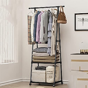 DSFEOIGY Floor Clothes hat Rack Storage Household Bedroom Clothes Storage Rack Clothes Rack with Wheels