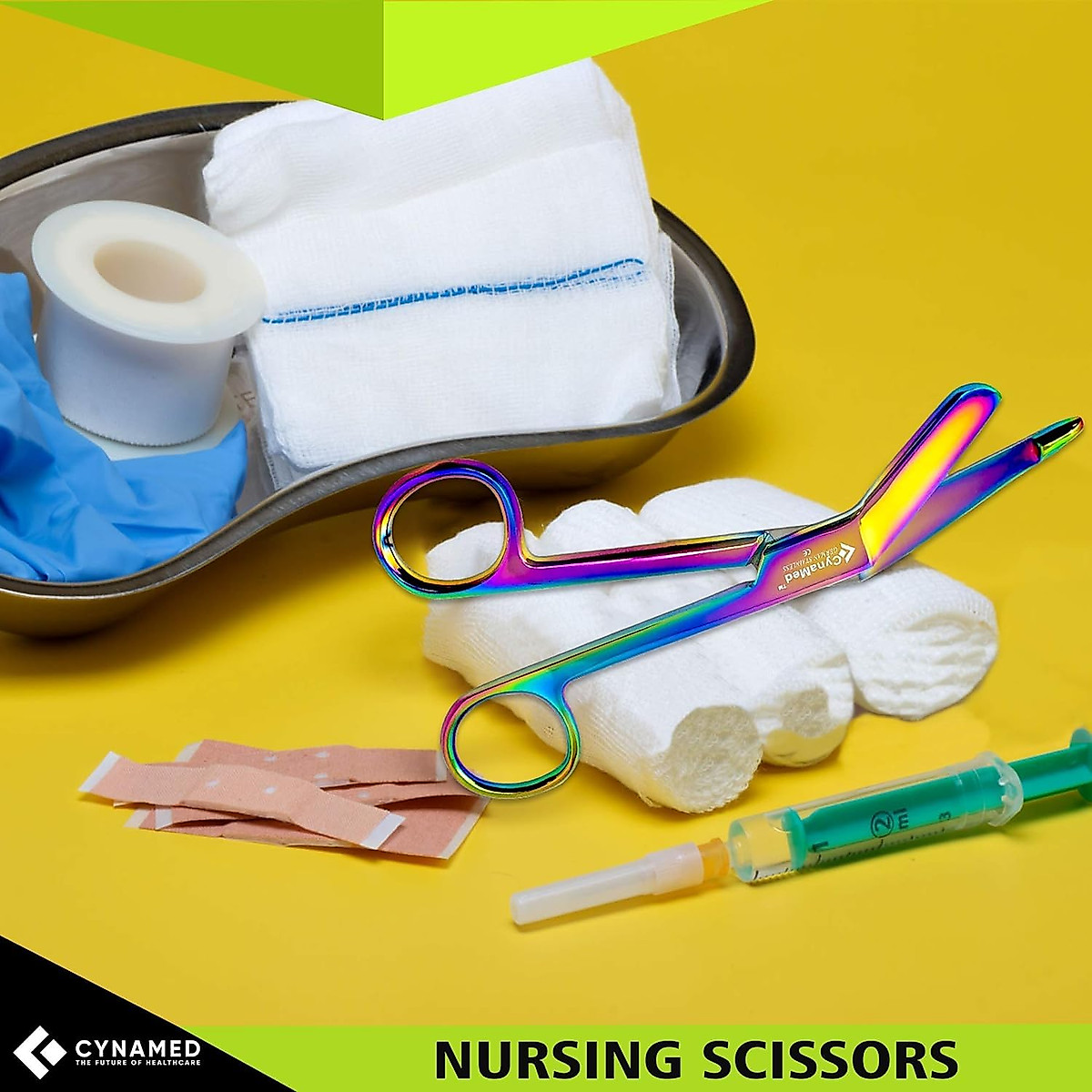 Artzone Lister Bandage Scissors - 5.5-Inch Cynamed Medical-Grade Stainless Steel Shears - Multi-Colored Rainbow Titanium Finish - Sharp Blades Cut Through Bandages, Dressing, Tape, Gauze, Clothing