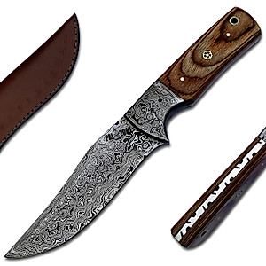 PAL 2000 KNIVES DAM-6010 Handmade Damascus Steel Knife laminate wood with Leather Sheath