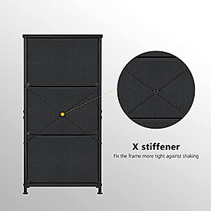 FEZIBO 3 Drawer Fabric Dresser Storage Tower, Organizer Unit for Bedroom, Closet, Entryway, Hallway, Nursery Room -Steel Frame, Wood Top, Easy Pull Handle-Black Grey