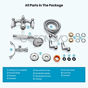 gotonovo Polish Chrome Clawfoot Tub Faucet Wall Mount Hand Held Shower Bathtub Faucet Set Double Level Handle with 6 Inch Center with Adapter Adjustable Swing Arms