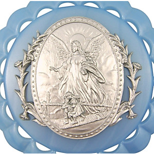 Moulded Acrylic Blue Crib Medal with Guardian Angel for Baby Boy Nursery Decor, 3 1/2 Inch