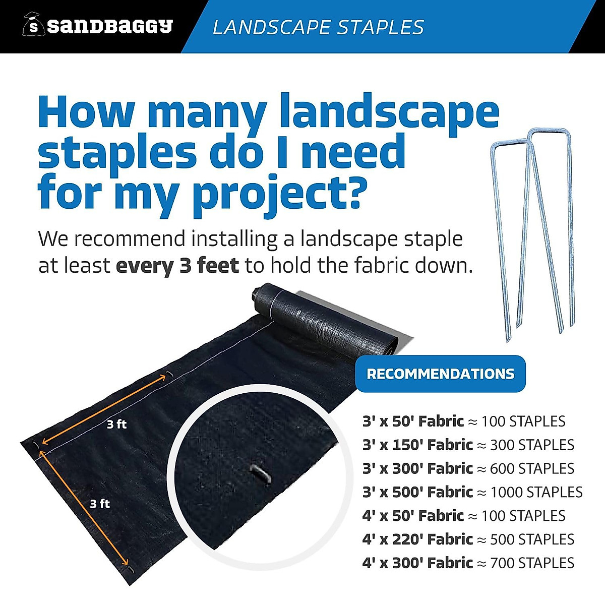 Sandbaggy 6 inch Landscape Sod Staples (8 Gauge Steel) | Great for Hard & Rocky Soil | 40% Thicker Than Standard 11 Gauge Staples | Trusted by Farmers & Contractors Across USA (100 Staples)