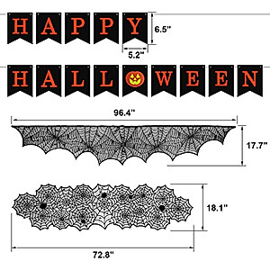 Pleaseedo Halloween Decorations Indoor Sets, Halloween Fireplace Mantel Scarf, Halloween Banner, Halloween Table Runner, Halloween Tablecloth Round Lace, Scary 3D Bat Halloween Decors