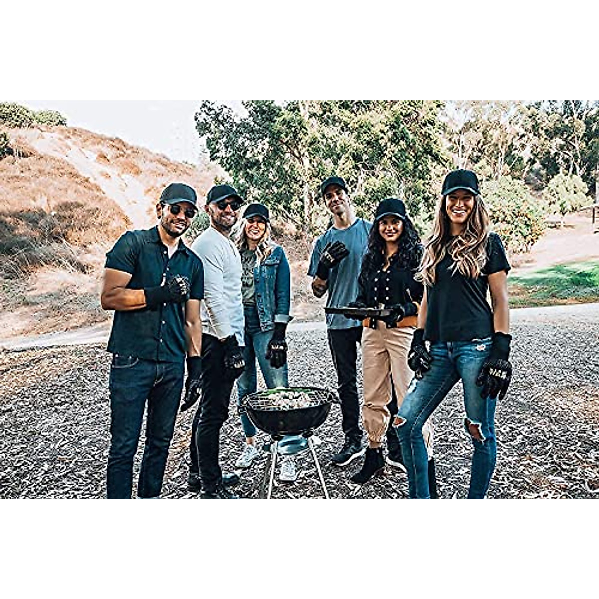 BBQ Gloves for Grilling by GRILL TEAM SIX - Extreme Heat Gloves Resistant 932°F - Perfect for Oven Gloves, BBQ Gloves for Smoker, Smoker, Cooking - Non-Slip Silicone Grip - Plus GT6 Hat