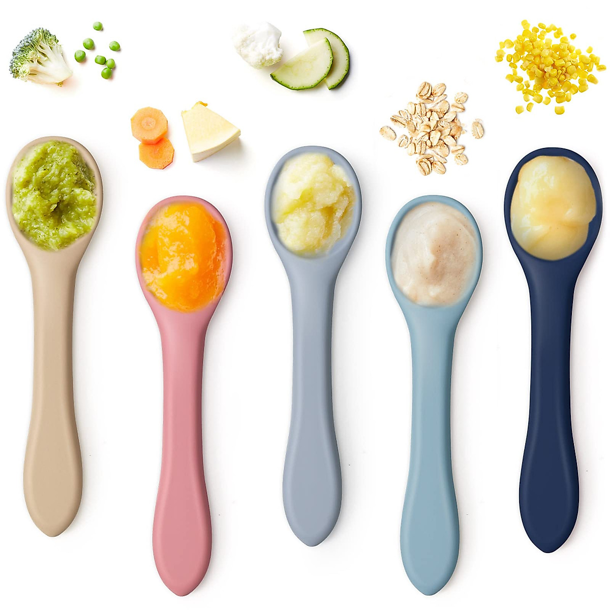 5 Pieces Baby Spoons Silicone Baby Spoons Infant Baby Feeding Spoons Soft Silicone Baby Spoons Bendable Baby Food Spoon Toddler Training Spoon for Infant Kids Toddlers Children Baby Gift