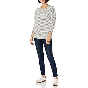 Daily Ritual Women's Supersoft Terry Dolman Cuff Sweatshirt, White/Black, Stripe, Small