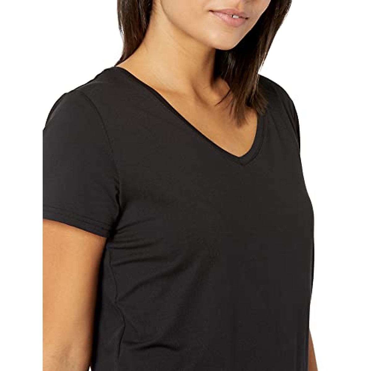 Amazon Essentials Women's Tech Stretch Short-Sleeve V-Neck T-Shirt (Available in Plus Size), Pack of 2, Black, Medium