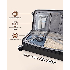 LUGGEX Carry On Luggage 22x14x9 Airline Approved with Laptop Compartment, PC Hard Shell Luggage with USB Port, Black Suitcase with Spinner Wheels