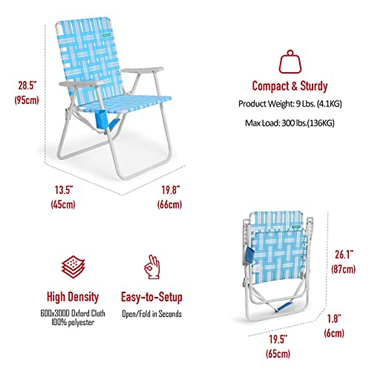 SUNNYFEEL Tall Folding Lawn Beach Chair Lightweight, Portable Sand Chair for Adults Heavy Duty 300 LBS with Cup Holders, Foldable Camping Lawn Chairs for Camp/Outdoor/Travel/Picnic/Concert/Sports