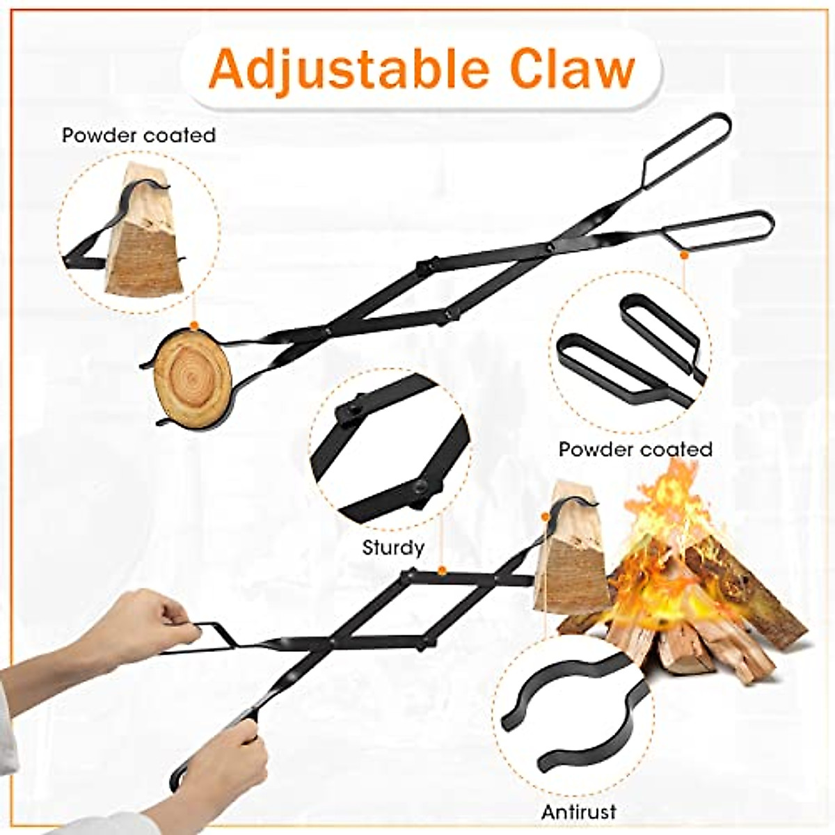 Uten Fire Tongs 26” Long Heavy Duty Fireplace Log Tongs Indoor Fire Tools Log Grabber Cast Iron Fire Pits Accessories for Outdoor Stove Long Logs Tweezers Firewood Tongs Campfire Tongs