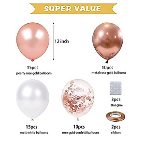KAINSY Rose Gold and White Balloons 50Pcs, Metallic Rose Gold Blush Birthday Balloons Confetti Balloons and Latex Helium Balloon Set, Party Decorations for Birthday Wedding Girls Women