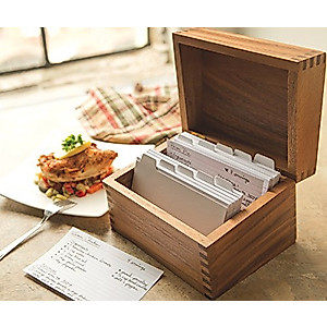 Ironwood Gourmet Acacia Wood Recipe Box with Divider Tabs, 2 Compartment, Single